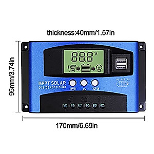 100A MPPT 36V/48V/60V Solar Charge Controller with LCD Display, Multiple Load Control Modes Dual USB MPPT Multi-Function LCD Displays Solar Charge Controller
