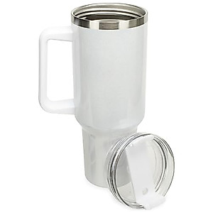 Elanze Designs Papa Bear Forest Trees Dad Grandpa 40 oz. Stainless Steel, Large Water Bottle Coffee Mug, Spill & Leak Resistant, Thermal Travel Tumbler with Handle, Lid & Straw, White Shimmer