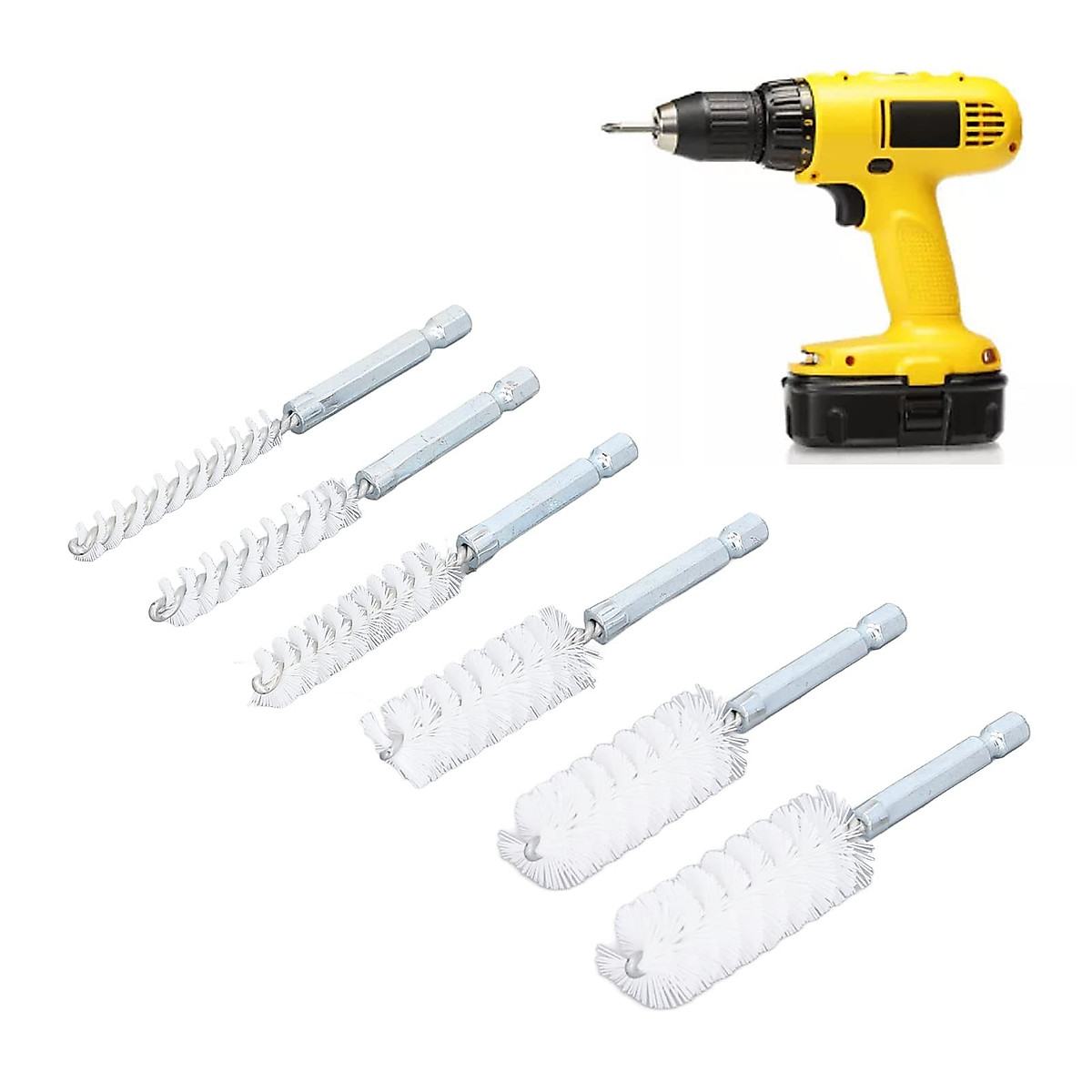 6PCS Hole Cleaning Brushes Bore Brush for Drill Twisted Wire Cleaning Brush Power Drill Cleaning Wire Brush with 1/4in Hex Shank for Power Drill Impact Driver (Nylon (White)) ﻿