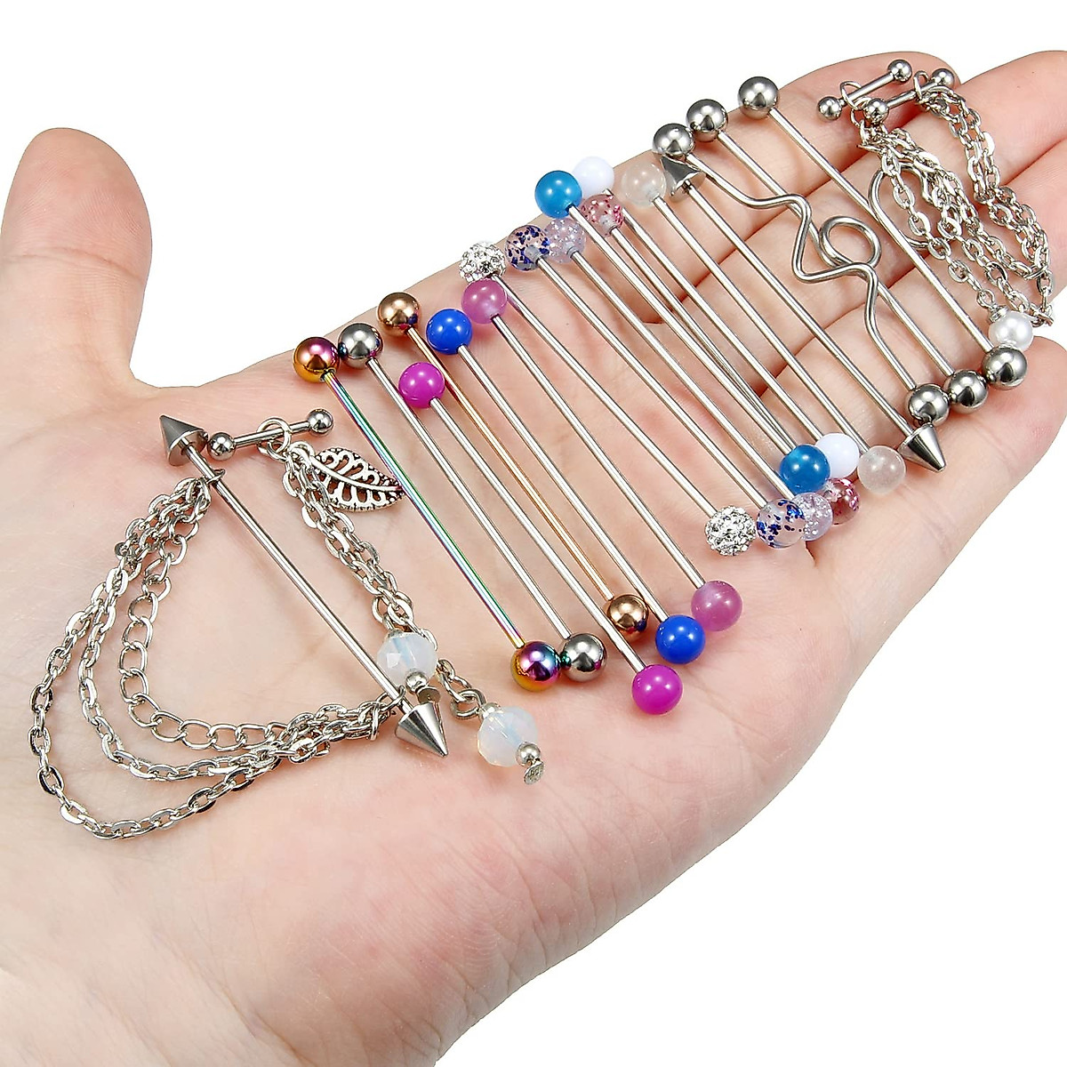 Uzgtvy 16G Industrial Earrings Bar Barbells Piercing Jewelry 316L Stainless Surgical Steel Silver Dangle Industrial Ear Earring Rings Chain Cartilage Helix Industrial Piercing Jewelry 38mm Women Men