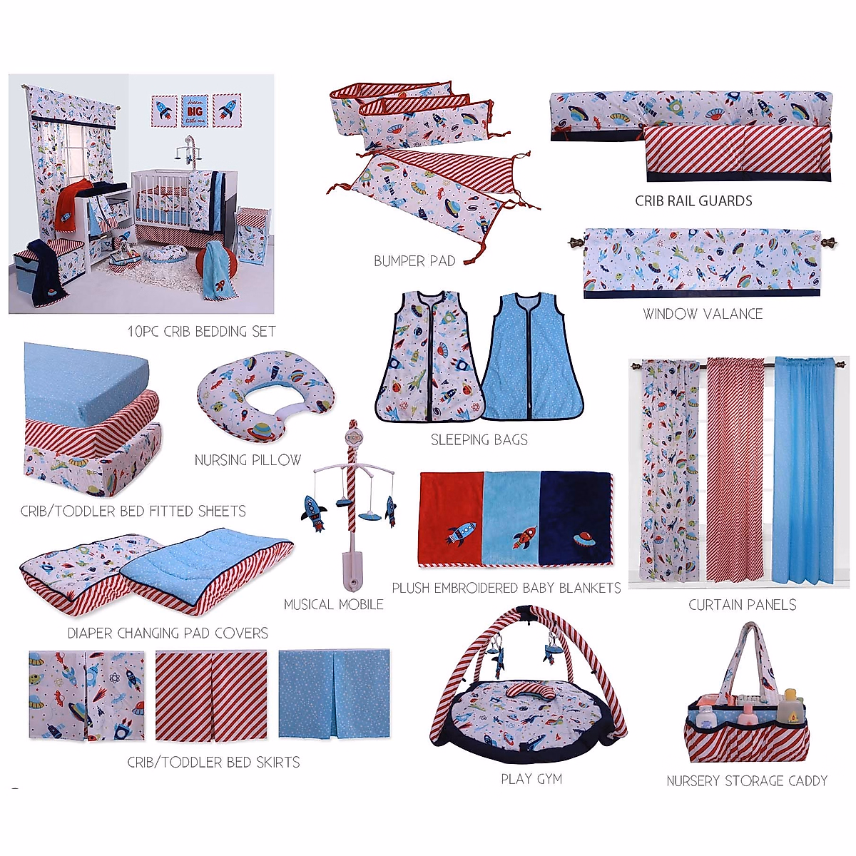 Bacati - Space Multicolor 2 Pack Crib Fitted Sheets Soft Breathable 100% Cotton Percale Baby Sheets - Fits Standard 28 x 52 Crib & Toddler Mattresses