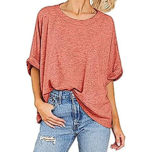 DASAYO Women Plus Size Tshirts Tops Crew Neck Solid Half Sleeve Shirt Tunic Comfy Casual Summer Plain Loose Blouse T Shirts