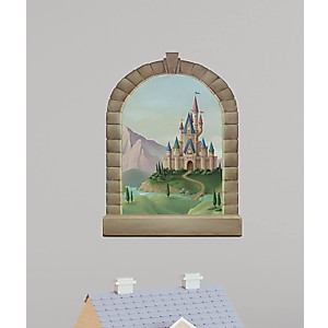 Romantic Fairy Tale Princess Castle Window Girl Room Decor Sticker Decorations for Kids Bedroom Small Mural Wall Decal Nursery Toddler Playroom Birthday Gift (14” x 22”)