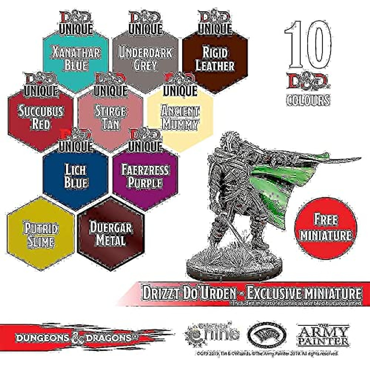 The Army Painter Dungeons and Dragons Underdark Paint Set Bundle with Nolzur's Marvelous Brush Set - Painting Set for Model Miniature Painting with 10 Warpaints and 1 D&D Drizzt Do'Urden Miniature