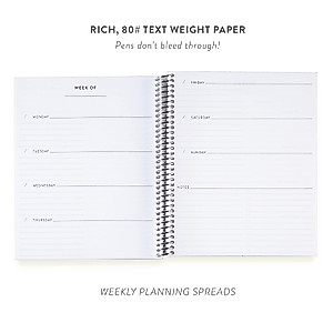 Undated Weekly Planner 7" x 9" Coiled 12 Months - Focused Edition | Slate Blue Vegan Leather Cover, 80Lb Mohawk Paper | 160 Pgs w/ 2-Page Monthly Calendar Spreads, by Erin Condren