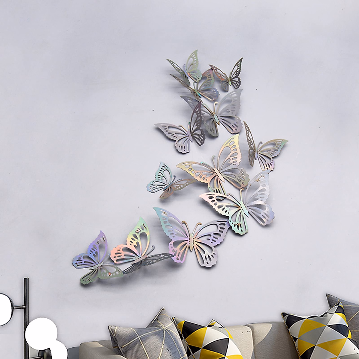 24pcs 3D Butterfly Wall Stickers, CAYUDEN Butterfly Decorations Wall Decor DIY Butterfly Combination 3D Butterfly Wall Stickers Decor Home Decoration Bedroom Living Room Party Nursery(Silver)