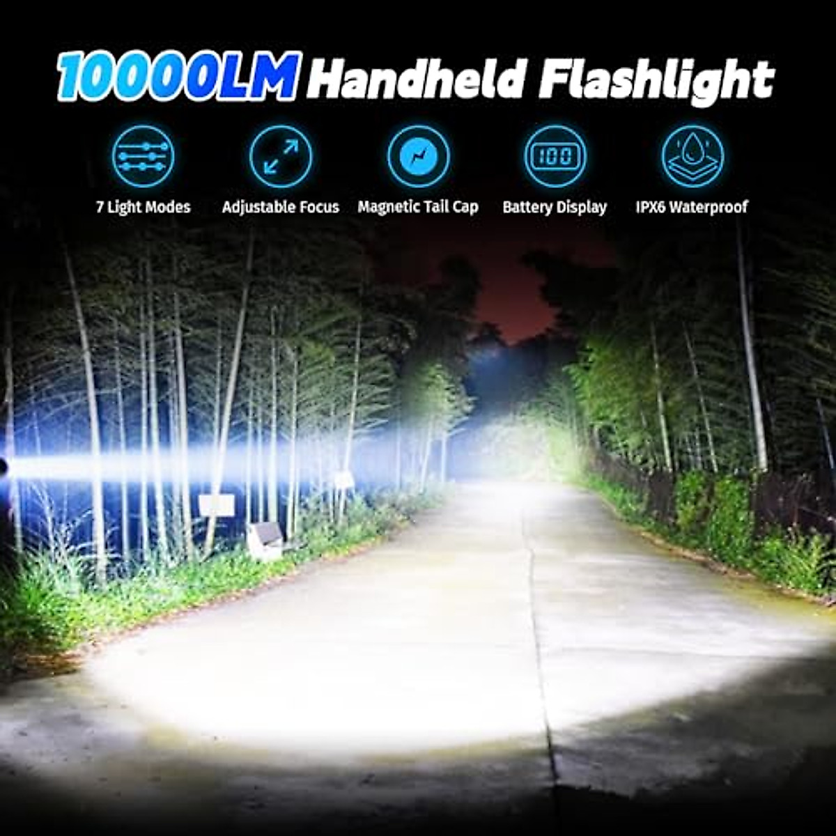 Wind&Moon Powerful Flashlights High Lumens Rechargeable,10000 Lumen Led Strong Handheld Flashlight,IPX6 Waterproof Flashlight for Home Camping Emergencies,USB Battery Operated,Adjustable Focus