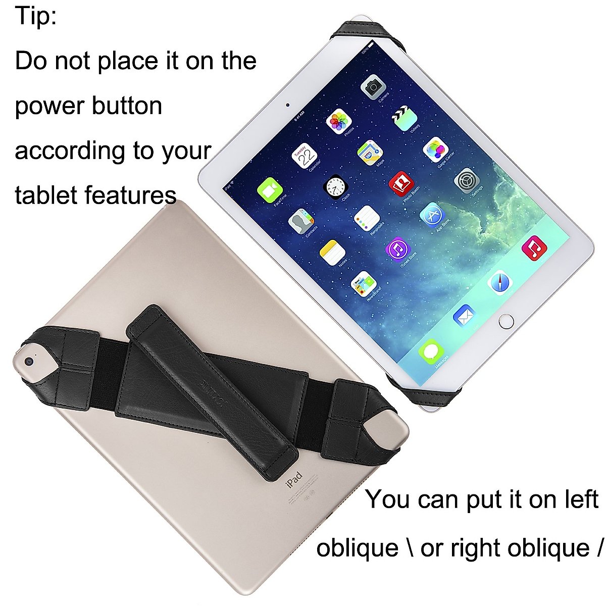joylink Universal Tablet Hand Holder Strap, 360 Degrees Swivel LeathJer Handle Grip with Elastic Belt, Secure & Portable for 10.1" Tablets (Samsung Asus Acer iPad etc), Black
