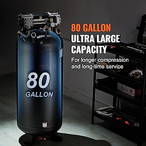 VEVOR 80 Gallon Air Compressor, 6.5HP 15.5SCFM@90 PSI, 2-Stage 145PSI Oil Free Stationary Compressor Tank, 86dB Quiet Compressor for Industrial Manufacturing, Workshops (220V/60Hz Single-Phase Power)