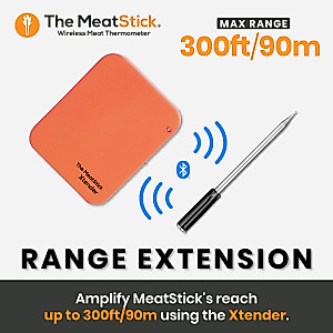 MeatStick Xtender Set (Red) | Smart Meat Thermometer with Bluetooth | 300ft Wireless Range | for BBQ, Kitchen, Smoker, Air Fryer, Deep Frying, Oven, Sous Vide, Grill, Rotisserie