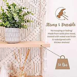 31Mod Macrame Wall Hanging Shelf with Enhanced Solid Wood Shelves and Handmade Macrame to Organize Plants and Decor — 3 Tier Macrame Shelf Wall Hanging for Kitchen, Bathroom, Home Storage, Plants