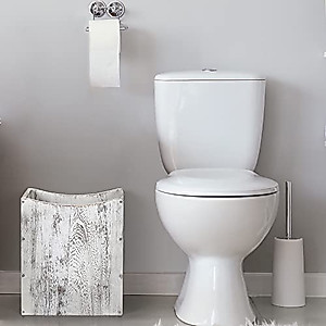 Wood Trash Can 5.3 Gallon Kitchen Garbage Can Rectangular Wastebasket with Built-in Handles Rustic Farmhouse Trash Can for Kitchen Bedroom Office Bathroom Under Desk Large Storage Rustic White