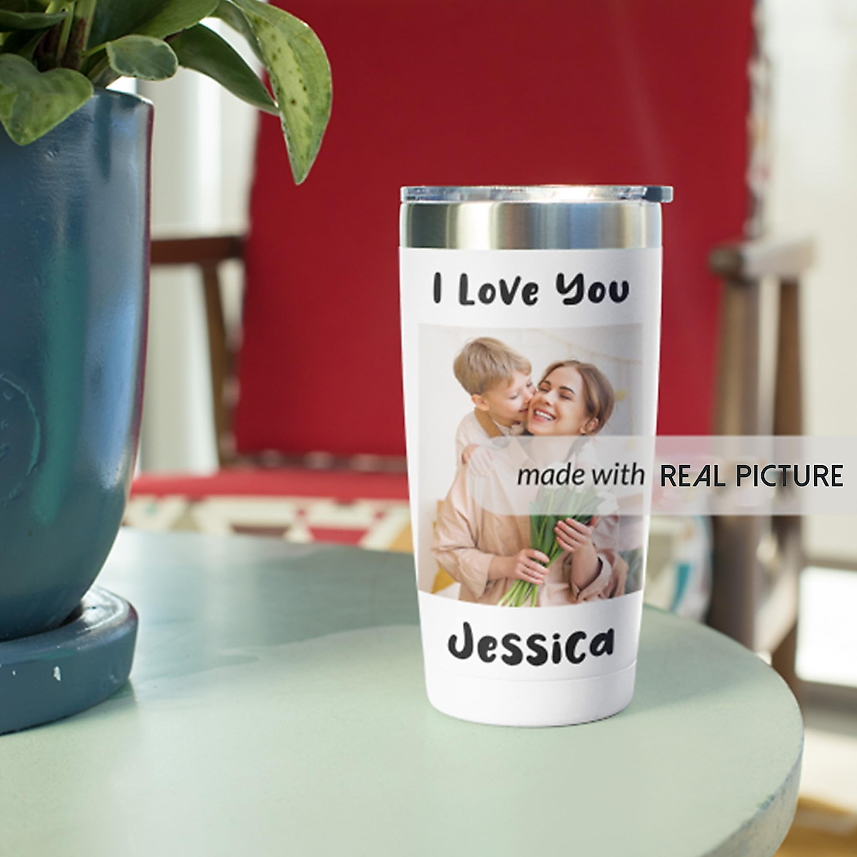 Personalized Picture Tumbler Insulated Coffee Cup Gift for Christmas Birthday to Dad Mom Families Friends,Custom Photo Image & Text Travel Mug, Multi Color