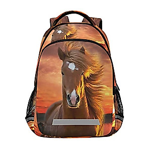 Kids Backpack Sunset Horse Bookbag Elementary School Bag for Boys Girls Travel Rucksack