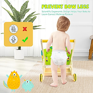 Wooden Baby Walker Baby Push Walker Sit-to-Stand Learning Walkers for Baby Toddlers Baby Walker Activity Center Toys Multifunctional Montressori Educational Toy for Boys & Girls
