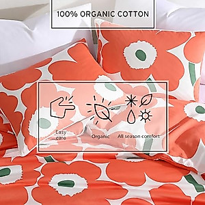 Marimekko - Duvet Cover Set, Super Soft Organic Bedding, Casual Home Decor (Unikko Orange, Queen)