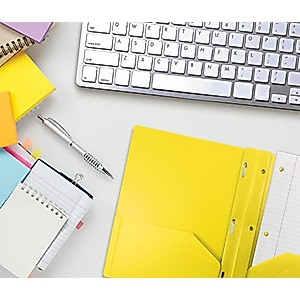 Better Office Products Yellow Plastic 2 Pocket Folders with Prongs, Heavyweight, Letter Size Poly Folders, 24 Pack, with 3 Metal Prongs Fastener Clips, Yellow