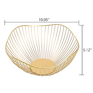 IBWell High Style Curved-Edge Modern Creative Stylish Single Tier Dish,Metal Iron Wire Fruit Vegetables Bread Decorative Stand Serving Bowls Basket Holder (Gold)