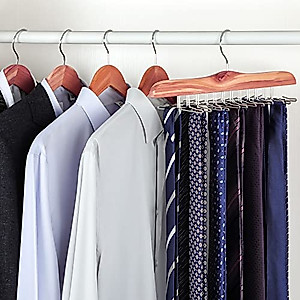 TOPIA HANGER American Red Cedar Wooden Tie Racks for Closet, 24 Tie Hangers Organizer, High-Grade Space Saving Necktie Holder for Storage and Display Bra, Tank Top, Camisole (1-Pack) CT14T
