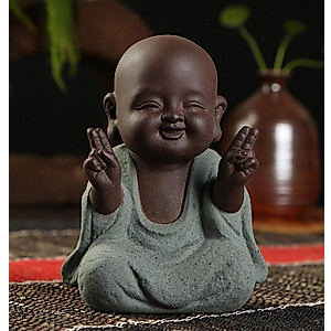Kingzhuo Ceramic Little Cute Baby Buddha Statue Monk Figurine Laughing Buddha Statue Baby Buddha Sculptures Home Decoration Car Decor 4'' Inches in Height (Yellow)