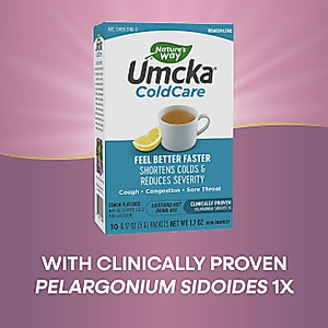 Nature's Way Umcka ColdCare Soothing Hot Drink - Homeopathic – With Pelargonium sidoides 1X- Helps Shorten Duration of Colds - Soothing Lemon Flavored - Suitable for Ages 6+ - 10 Packets