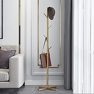 Jolitac Modern Metal Coat Rack in Gold Free Standing 7 Hooks Hall Tree in Corner, Hat Hanger & Coat Racks Stand Entryway Organizer for Clothes, Bags, Umbrella (Golden)