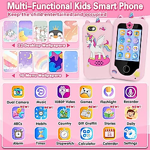 Kids Smart Phone for Girls Gifts for Girls Age 6-8 Kids Phone with Camera Games Music Torch Habit Alarm Stories Learning Girls Toys for 3 4 5 6 7 8 Year Old Birthday Gift Ideas with 8G SD Card