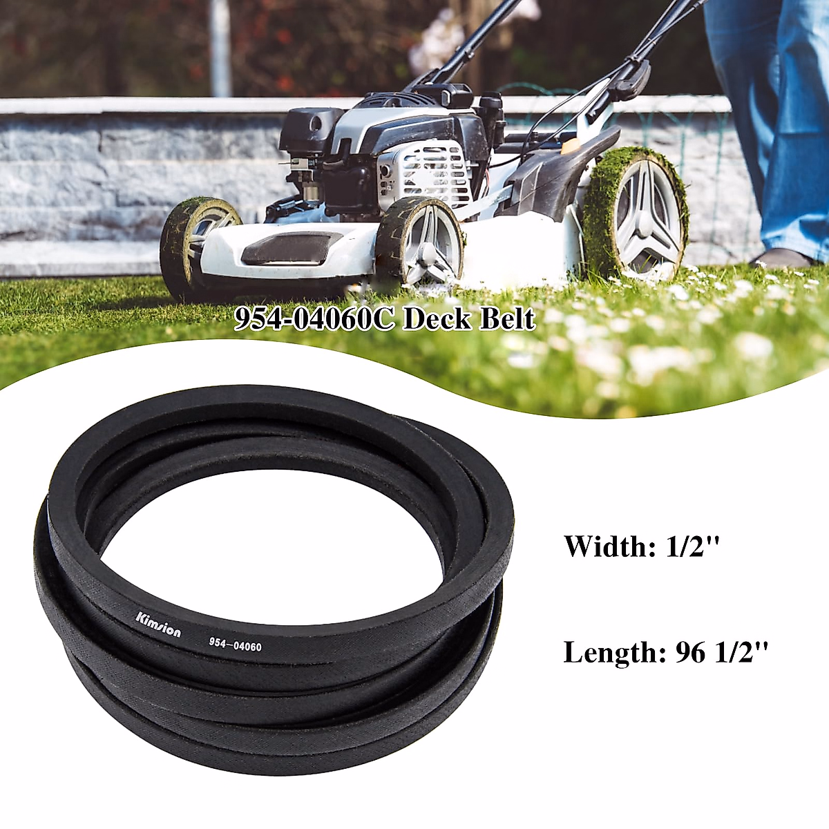 Kimsion 954-04060C Deck Belt (1/2'' x 96 1/2'') Replaces 954-04060B, 754-04060, 754-04060B for MTD, Troy-Bilt, Craftsman, Cub Cadet 42'' Deck Riding Mowers, Replacement Troy Bilt 42 inch Deck Belt
