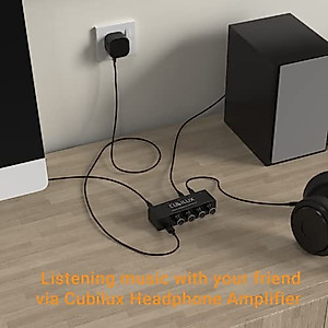 Cubilux 4-Way Headphone Amplifier 3.5mm with Volume Adjustment,Multiple Headphone Jack Splitter for Share Music,Headphone Amplifier for Speaker Earphones Laptop MP3 Player-5V DC Power Supply