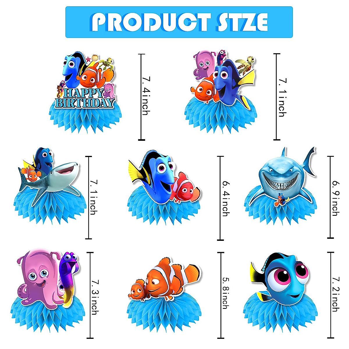 Sea Animal Party Decorations, 8pcs Sea Animal Decorations Honeycomb Centerpieces, Sea Animal Table Decorations,3D Double Side Centerpiece for Birthday Party