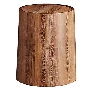 BESTOYARD Wood Grain Trash Can 2.6 Gallon Plastic Round Wastebasket with Swing Lid Garbage Container Bins for Home Office Bedroom Bathroom