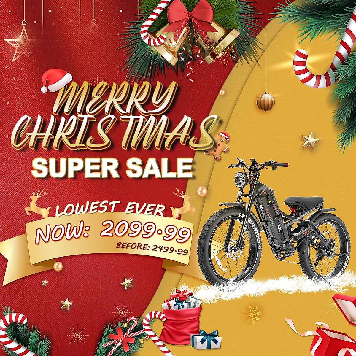 eAhora Romeo Pro Peak 1600W 60Ah Electric Bike for Adults, 100-200Miles+ Long Range Electric Bike, 34Mph 26" Fat Tires Electric Mountain Bike with Full Suspension Dual Hydraulic Brakes