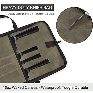 Ruibo Chef's Knife Roll Bag, Waxed Canvas Knife Carrying Case With Durable Handles, Portable Knife Roll Case For Working,4 Slots