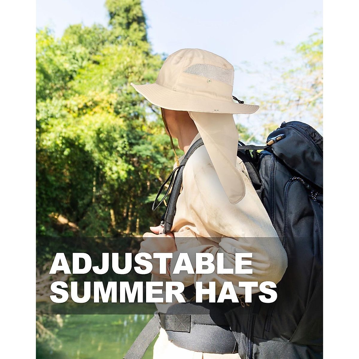 Zylioo Oversized 62-65cm UV Sun Hats with Flaps,Big Size Boonie Hat with Drape Beach Hats with Neck Protection Flap