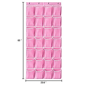 KEEPJOY 28 Pockets Hanging Shoe Organizer, Over the Door Shoe Organizer, Hanging Door Shoe Holder Rack with Mesh Pockets Large Size 65 x 23 Inch (Pink-1Pack)