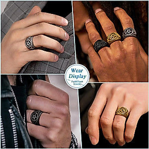 Baphomet Goat Biker Signet Rings Women Black Stainless Steel Satan Inverted Pentacle Pinky Finger Jewelry