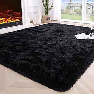 Noahas Fluffy Bedroom Rug Carpet,5.3x7.5 Feet,Shaggy Fuzzy Rugs for Bedroom,Soft Rug for Kids Room,Plush Nursery Rug for Baby,Thick Black Area Rugs for Living Room,Cute Room Decor for Girls Boys
