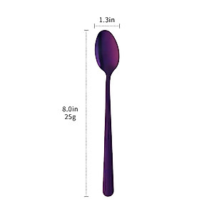 TUPMFG Iced Tea Spoon Set of 12, 8 Inch Stainless Steel Long Handle Milkshake Spoon, Ice Cream Scoop, Cocktail Stirring Spoons, Mixing Spoons for Mixing Tea, Coffee, Cold Drink- Purple