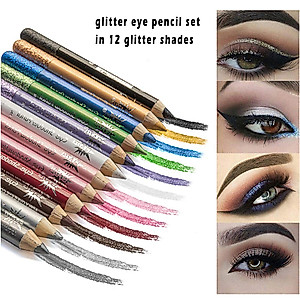 Linble Jumbo Glitter Eyeliner Pencils - 12 Metallic Colors Eyeliners & Eyeshadow Pencil Set, Natural Long Lasting Hypoallergenic Eye Makeup