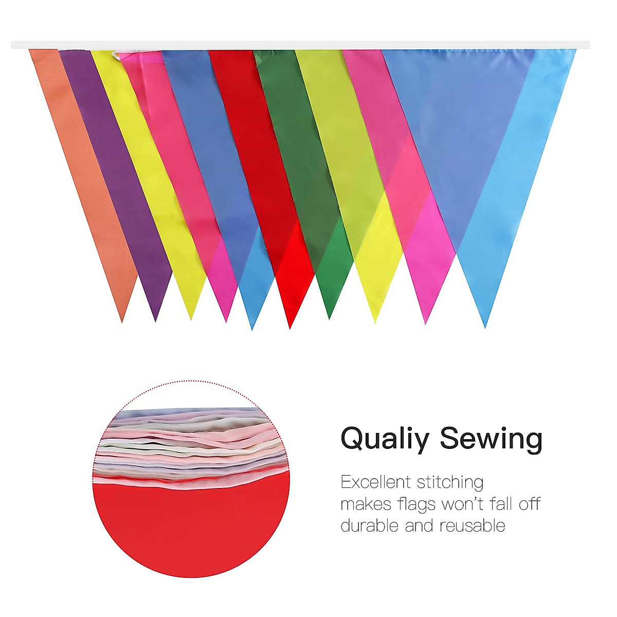 Reusable Pennant Banner, 30 Foot Rainbow String Flags, Kids Birthday Party Decoration, Carnivals, Indoor and Outdoor Events