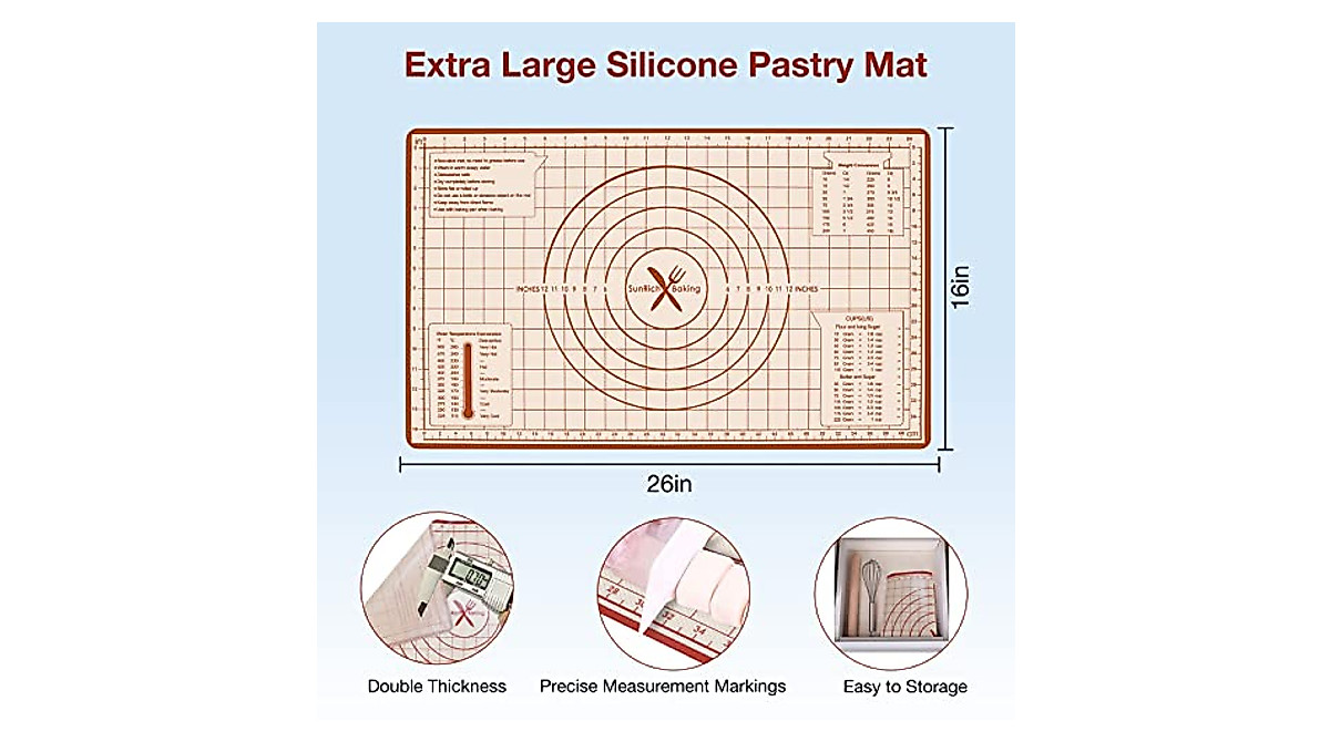 Silicone Baking Mat - Non-Stick, Extra Thick & Measuring 26x16