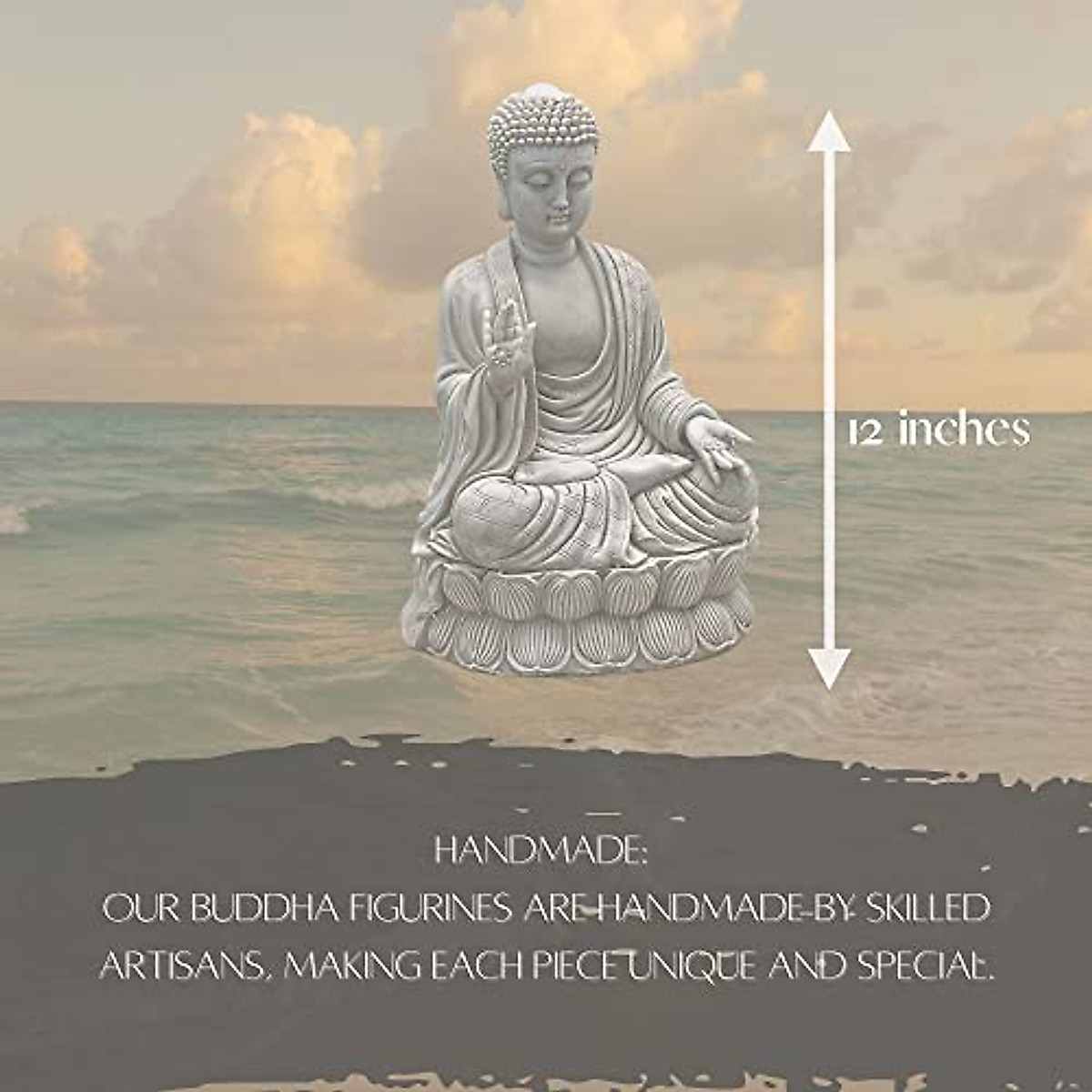 Bellaa 23279 Meditating Buddha Statue 12" inch Lotus Mudra Sitting Buda Altar Sculptures Japanese Zen Garden Decor Figurines