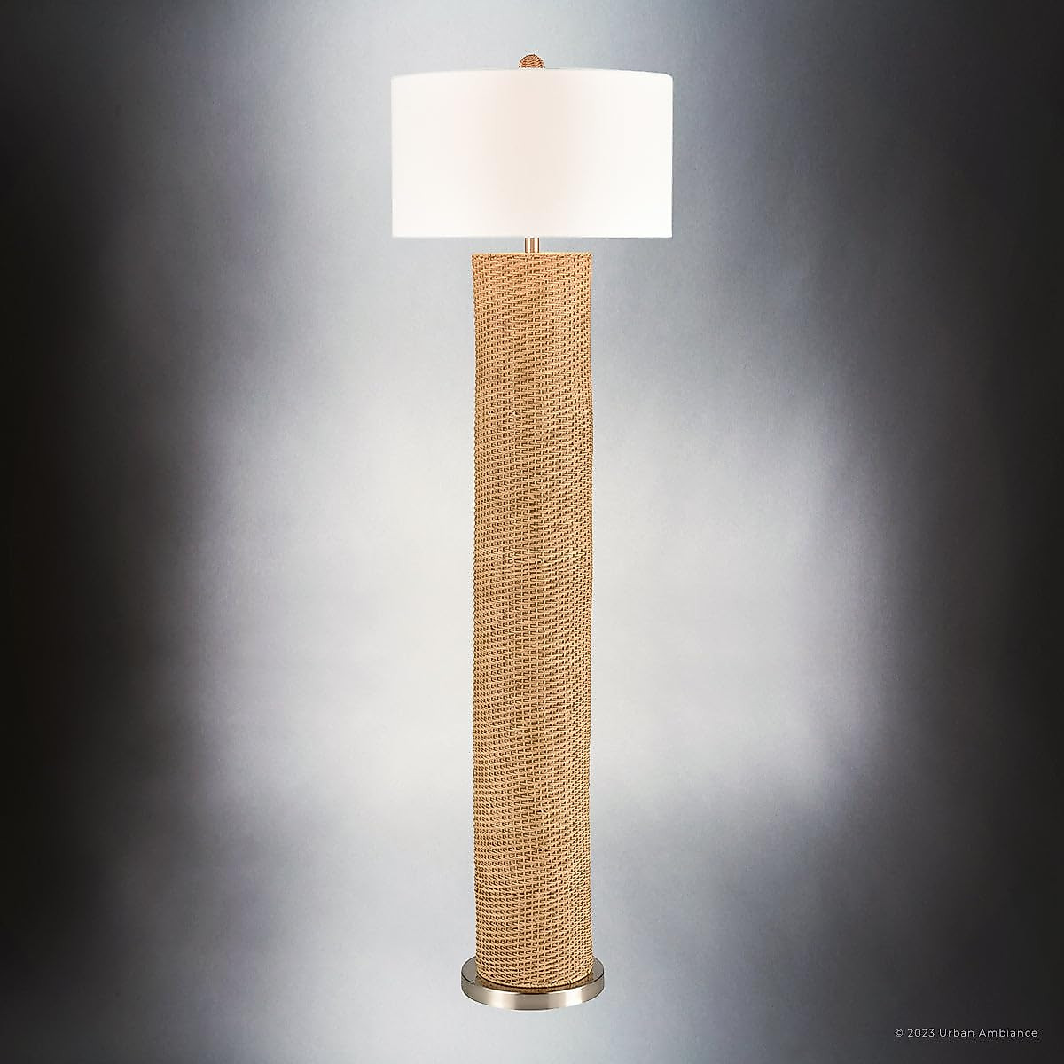 Urban Ambiance Luxury Scandinavian Floor Lamp, 19''W x 19''D x 64''H, with Modern-Farmhouse Elements, Natural Brown Finish and a White Linen Hardback Shade, UEX8102