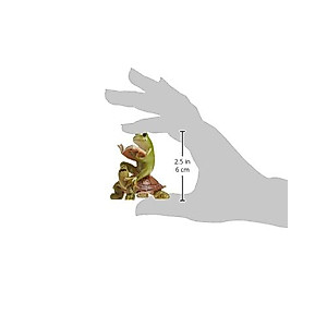 Top Collection Miniature Fairy Garden & Terrarium Frog Reading Book on Turtle Statue, Small, Green, Orange