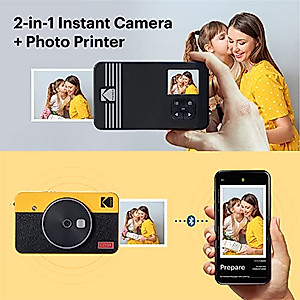KODAK Mini Shot 2 Retro 4PASS 2-in-1 Instant Digital Camera and Photo Printer (2.1x3.4 inches) + 68 Sheets Bundle, White