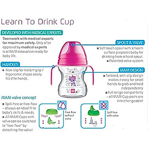 MAM Learn to Drink Cup and Soother, 6 Months, 190 ml (Pink)