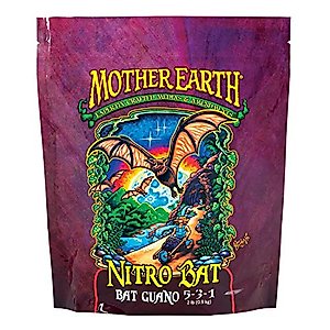 Mother Earth Products HGC733955 Nitro Bat Bat Guano 5-3-1 Plant Fertilizer for Vegetative Plants, Flowers and Tomatoes, 2 lbs., Natural