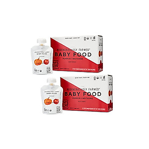 White Leaf Provisions Biodynamic & Organic Baby Food/Snacks — 12 x 3.17 Oz Pumpkin & Nectarine Unsweetened Baby Puree Pouches — Squeezable Baby Food & Toddler Snack
