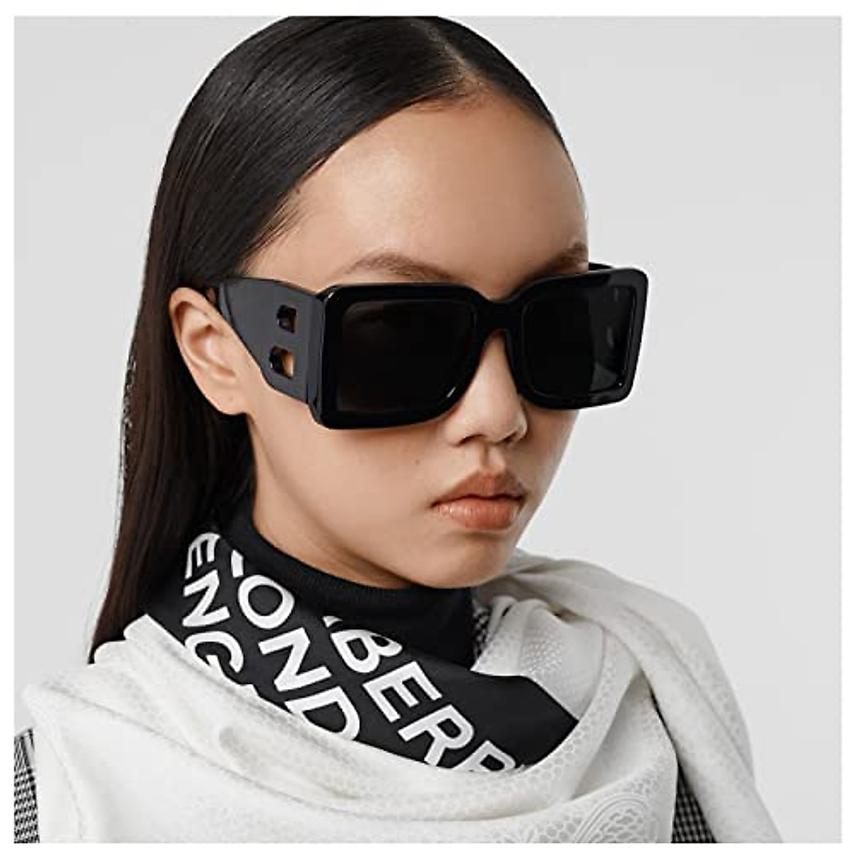 Bouryo Fashion Big Square Sunglasses for Women Men Trendy Black Thick Frame Luxury Designer Oversized Sun Glasses