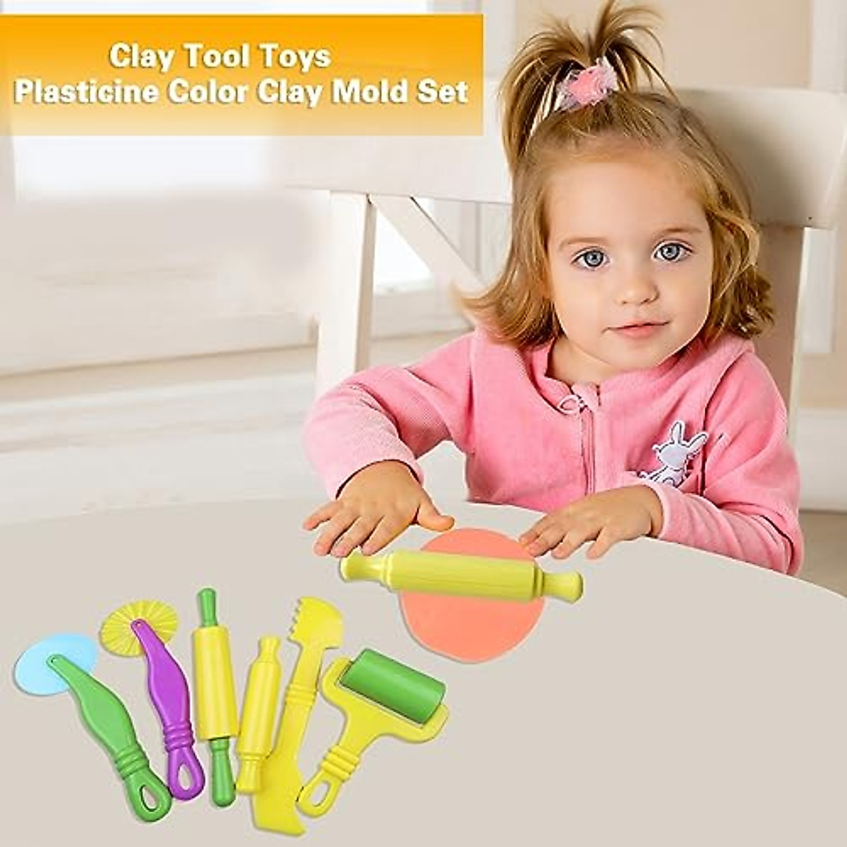 Worparsen Clay Tool Toys Clay and Dough Tools Play Dough Tools Set ​for Kids，Assorted Colors，Various Shape Play Dough Rollers & Cutters Clay Tool Toys Arts and Crafts for Kids Ages 3 & Up 6pcs